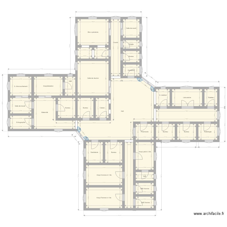 Clinique RDC - Plan 35 pièces 224 m2 dessiné par olivier1986
