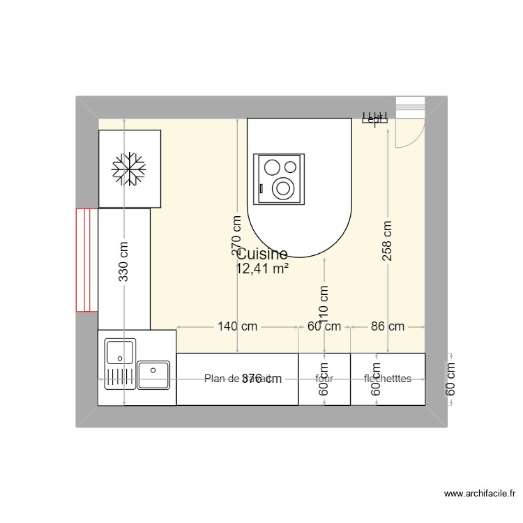 cuisine - Plan 1 pièce 12 m2 dessiné par djteuf