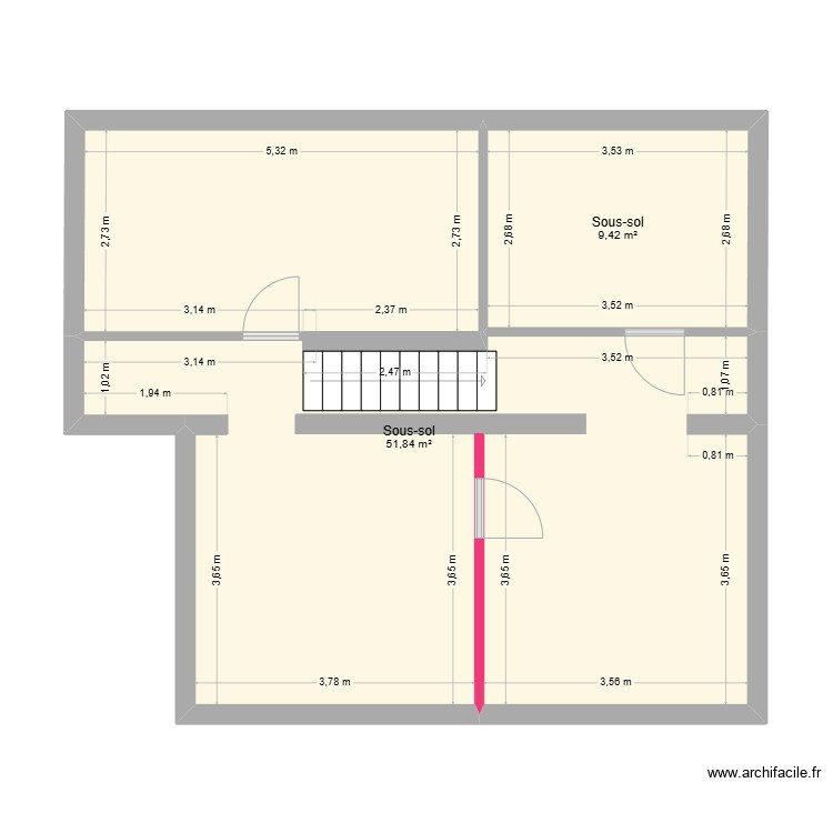 sous sol - Plan 2 pièces 61 m2 dessiné par Speakermag