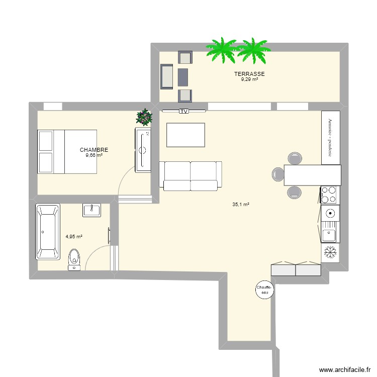 APPART T2 - Plan 4 pièces 59 m2 dessiné par Sandrine2a
