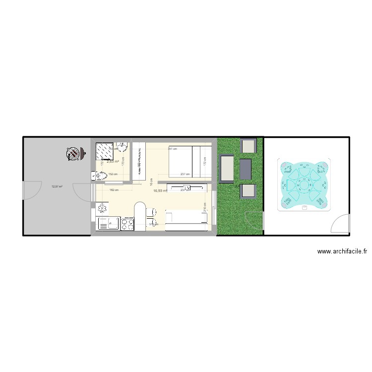 studio maison - Plan 2 pièces 20 m2 dessiné par FLO97311