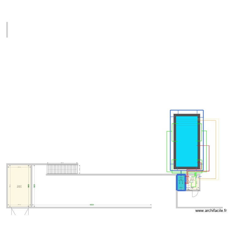 Piscine et local - Plan 3 pièces 24 m2 dessiné par Blootiful