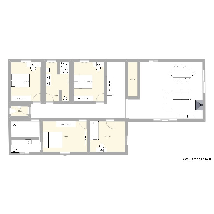 Maison - Plan 7 pièces 65 m2 dessiné par Manghjulina
