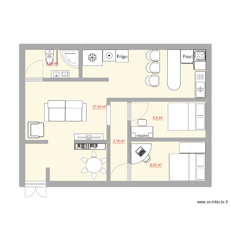 appartement de 40m2 - Plan dessiné par zmir
