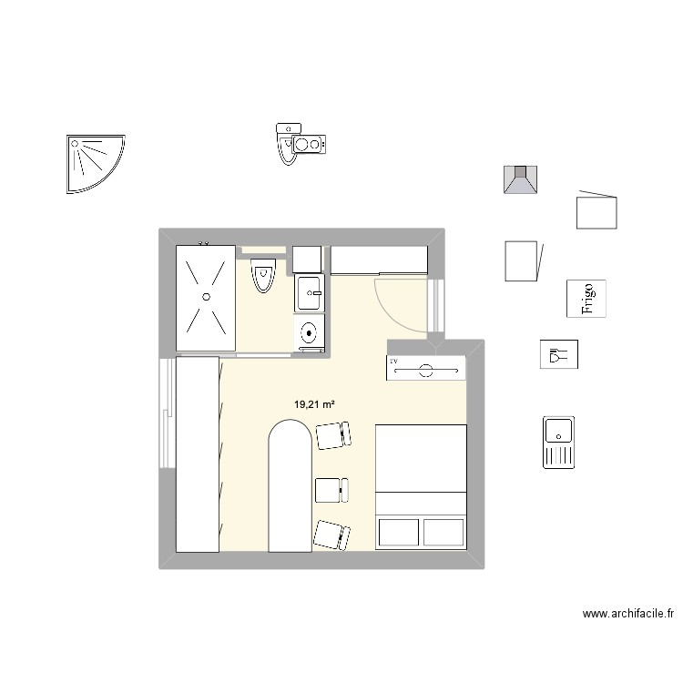 studio meylan - Plan 1 pièce 19 m2 dessiné par ROBIN LE PLOMBIER