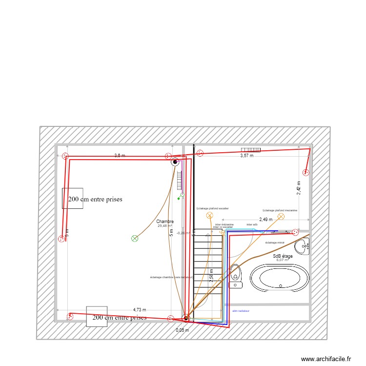 elec fourreau étage - Plan 3 pièces 73 m2 dessiné par philandroid