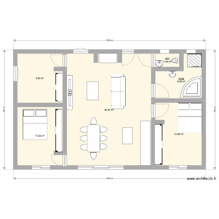 85m2 - Plan 6 pièces 82 m2 dessiné par pelf