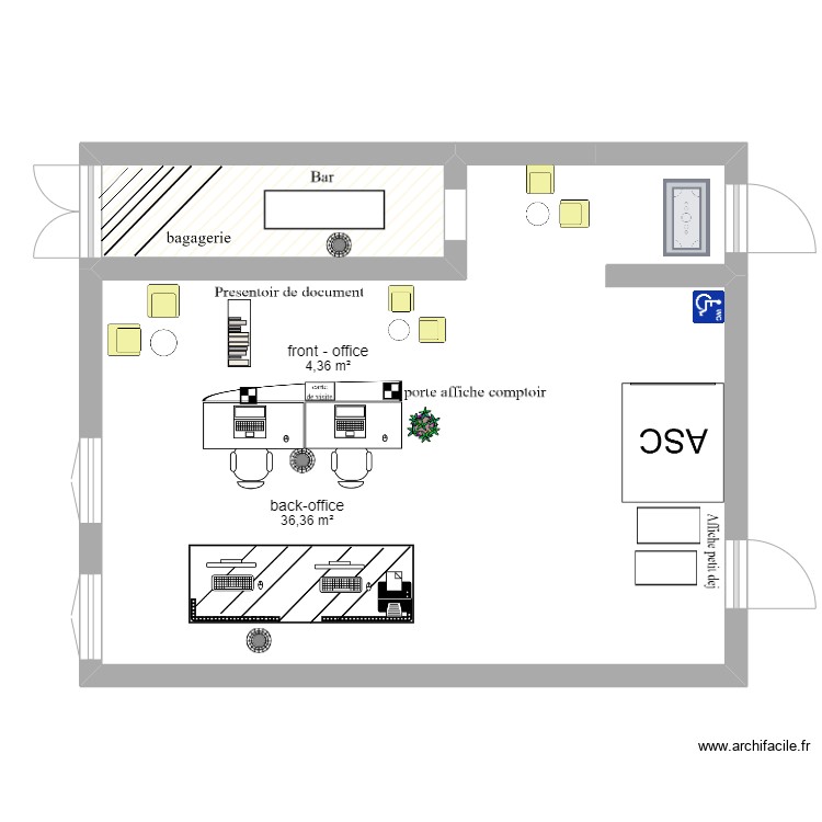 réception hôtel XIX - Plan 2 pièces 41 m2 dessiné par nass_269