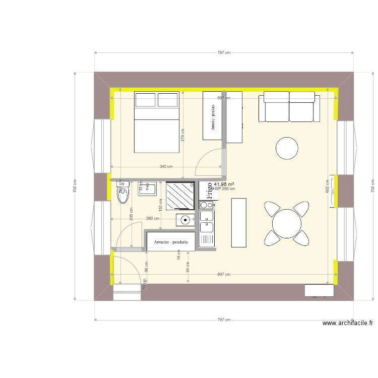logement Rdc Com 9 - Plan 1 pièce 42 m2 dessiné par PLUMAGIL