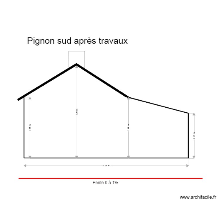 Plan – Pignon sud après travaux – Par PABRY ️ | ArchiFacile