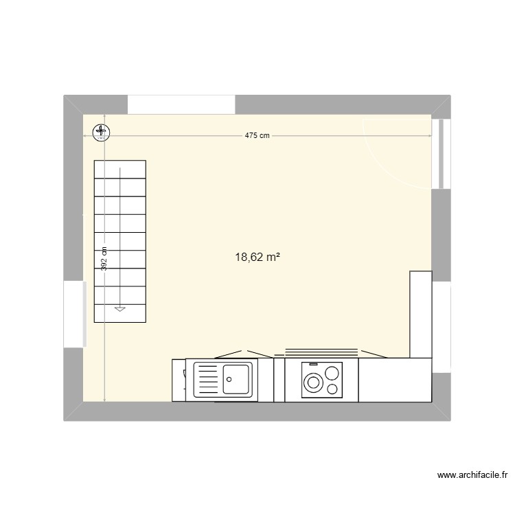 plan de cuisine - Plan 1 pièce 19 m2 dessiné par APSP Renov