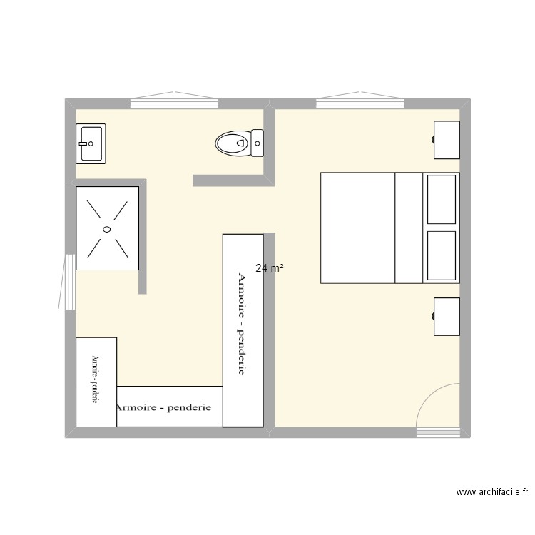 Chambre dressing - Plan 1 pièce 24 m2 dessiné par Etienni