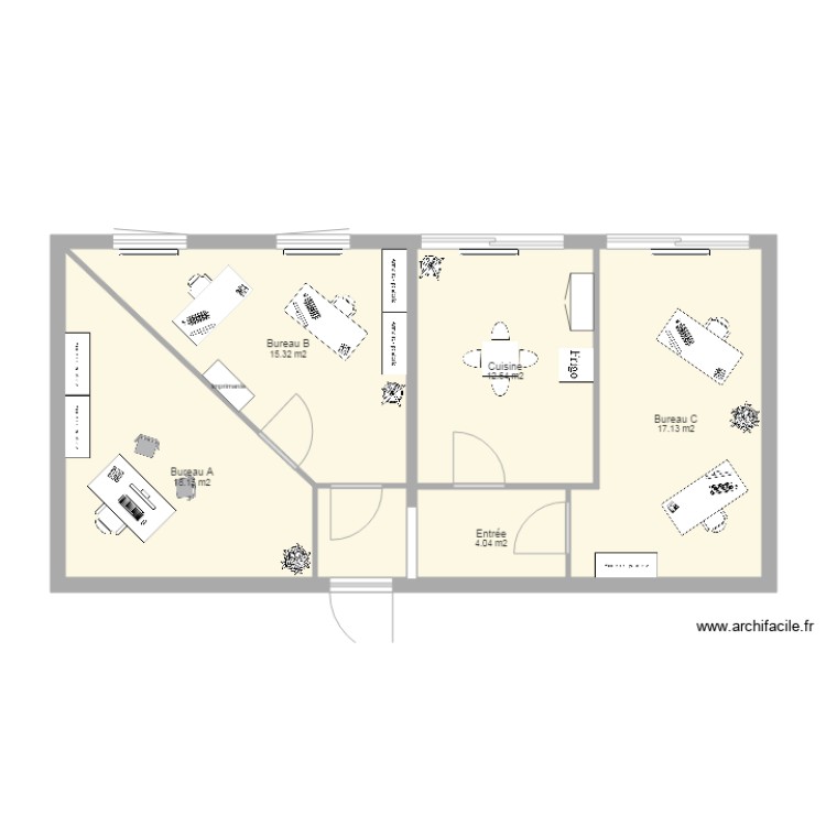 Projet 3 aménagement futurs locaux - Plan dessiné par BMCOMMERCIALISATION