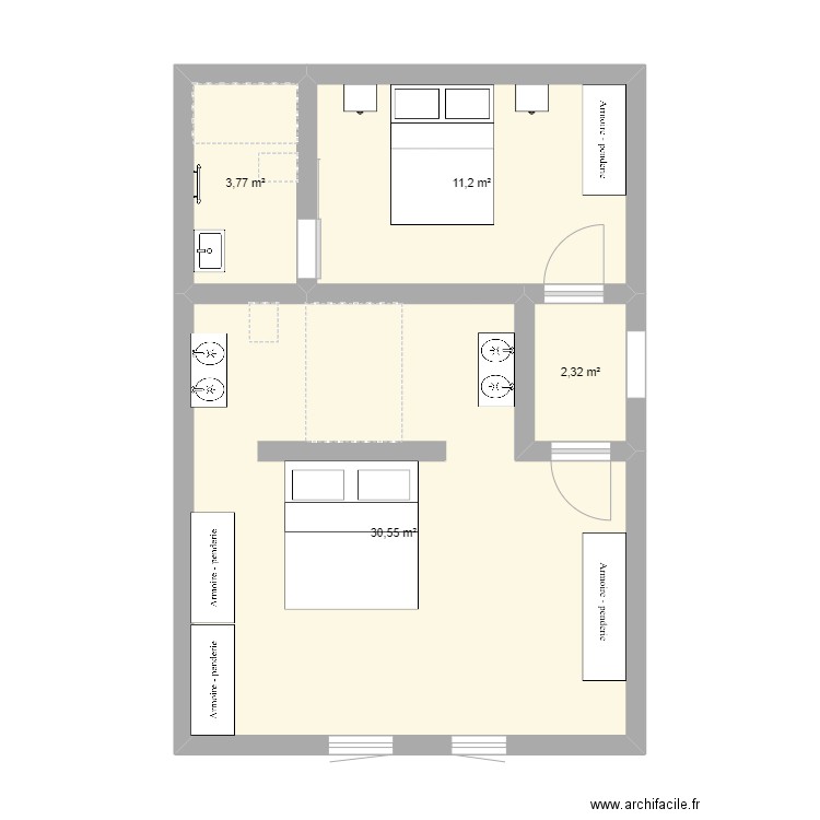 chambre baron - Plan 4 pièces 48 m2 dessiné par mathieu33750