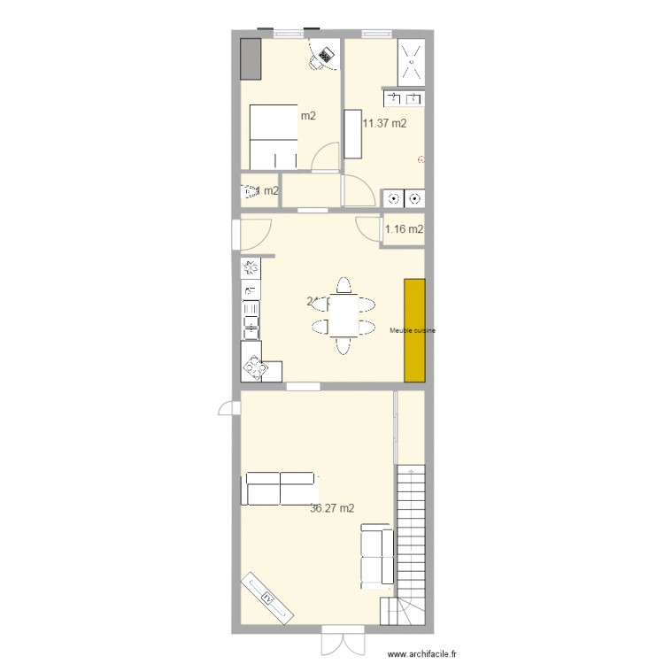 Chambre 1 Salle de bain Cuisine - Plan dessiné par bennjy84
