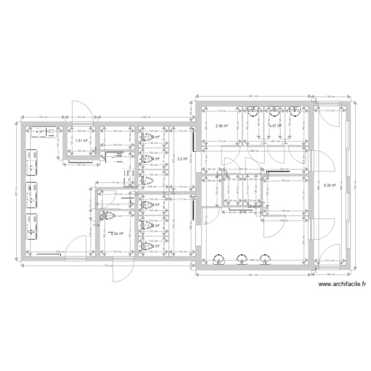 SANITAIRES - Plan dessiné par GALLUIN