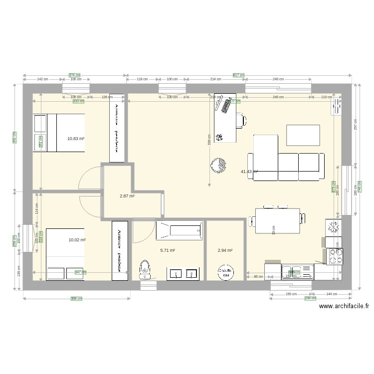 plan maison 70m2 modifié - Plan dessiné par deseve
