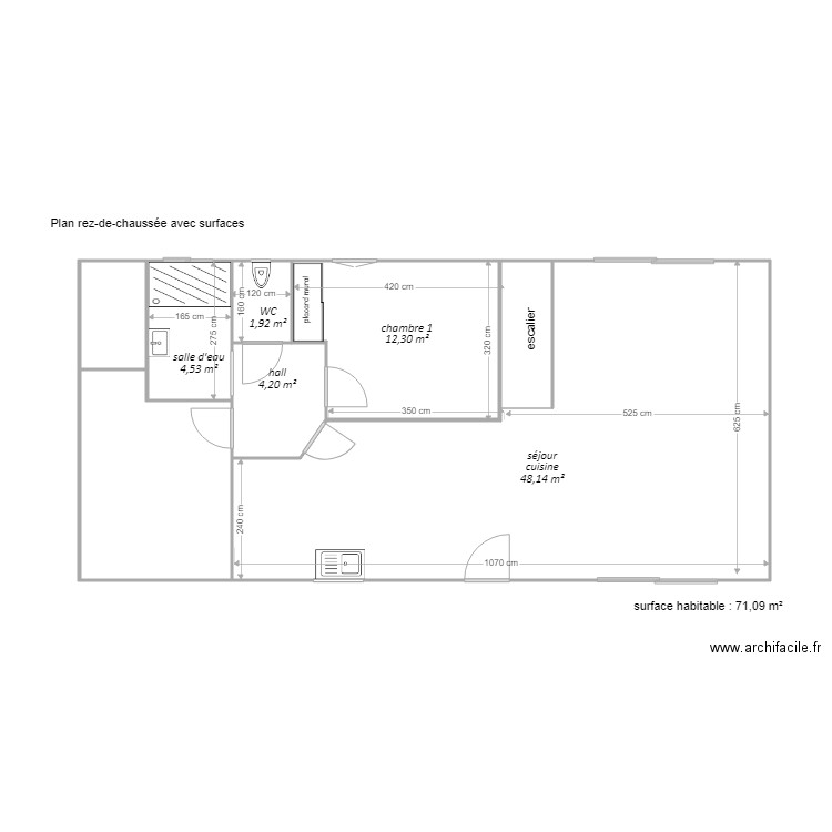 plan rdc avec surfaces - Plan dessiné par cdberry
