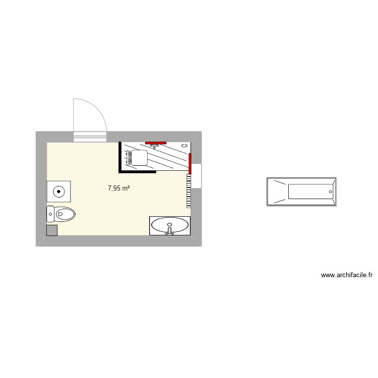 SDB - Plan 1 pièce 8 m2 dessiné par Pauline94