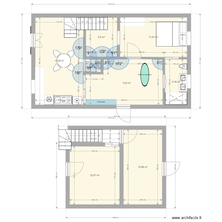 70m2 duplex - Plan dessiné par MIGUEL