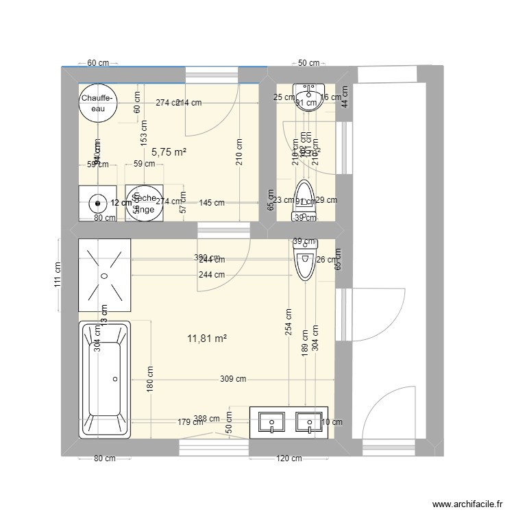 SDB - Plan 3 pièces 19 m2 dessiné par tiph2603