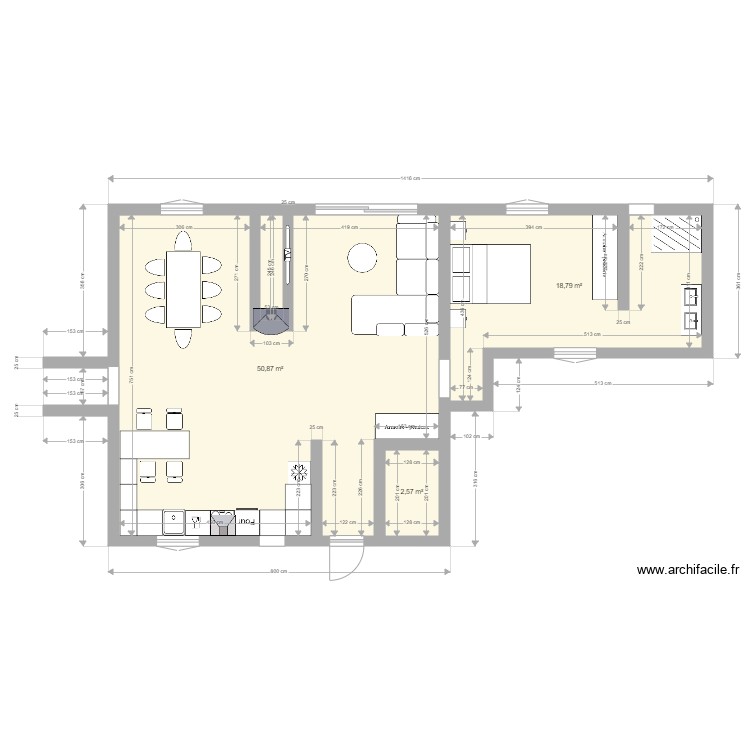 Extension 80m2 avec chambre - Plan 3 pièces 72 m2 dessiné par Bombadil69