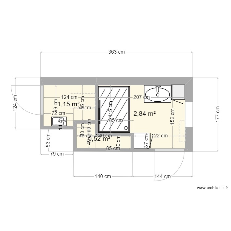DOUCHE - Plan 3 pièces 5 m2 dessiné par xap78