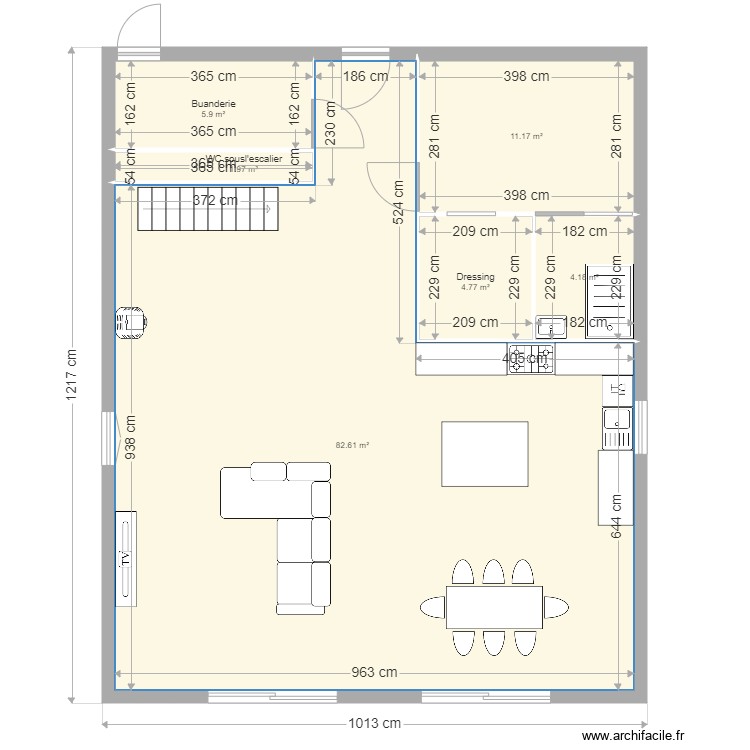 Maison rectangle - Plan dessiné par piromil