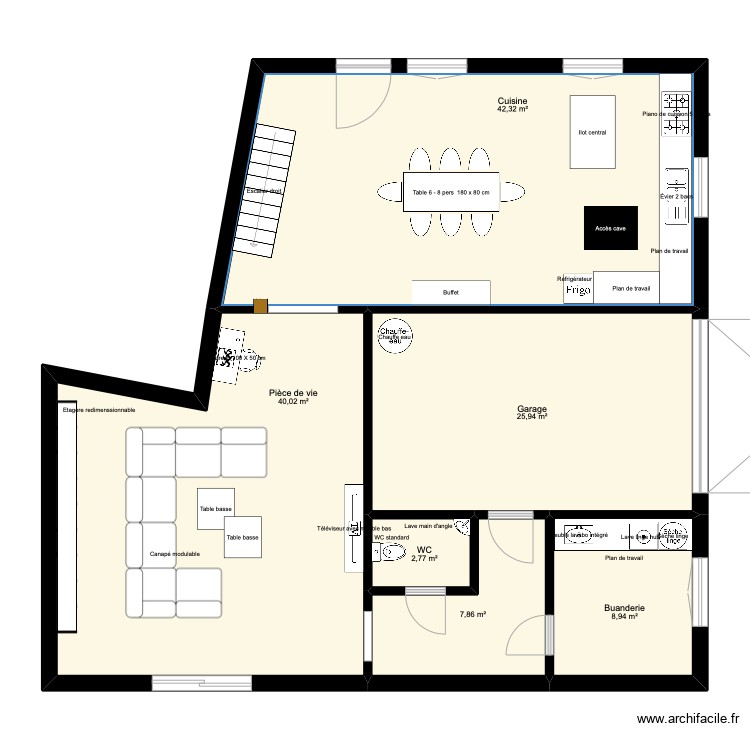 Plan FON. - Plan 6 pièces 128 m2 dessiné par CarolineMG