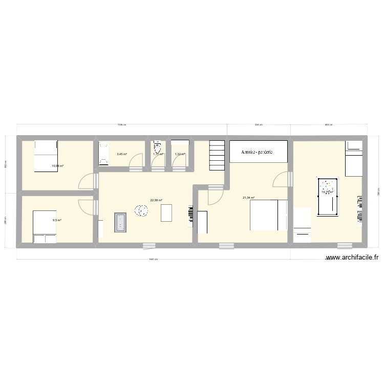Etage - Plan 8 pièces 89 m2 dessiné par Alubby