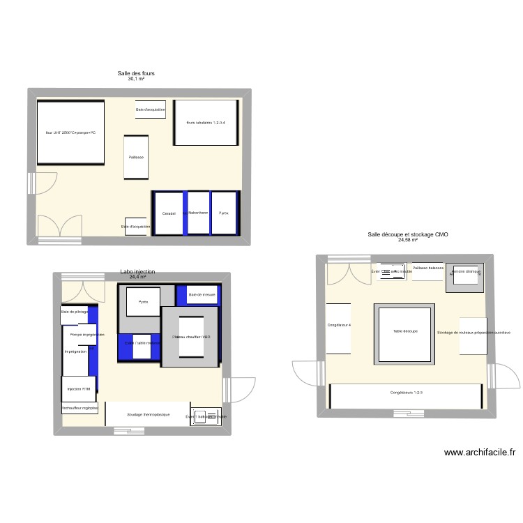 Laboratoires - Plan 3 pièces 80 m2 dessiné par PrismeCMCCMO2