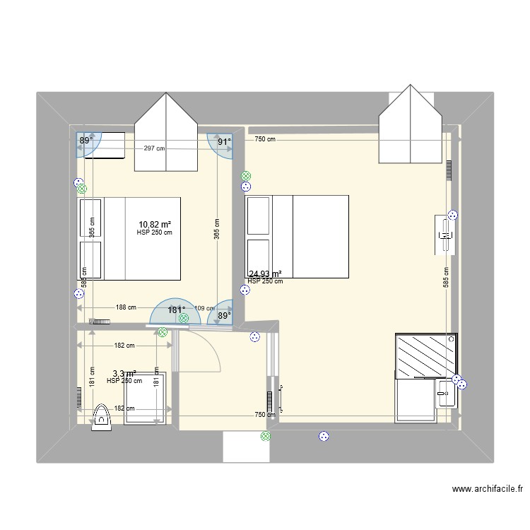 COMBLE - Plan 3 pièces 58 m2 dessiné par MAXEDY