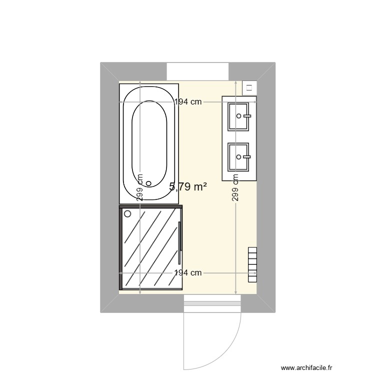 sdb - Plan 1 pièce 6 m2 dessiné par natal76