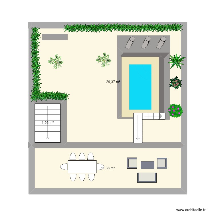 plan piscine - Plan 3 pièces 43 m2 dessiné par Lizéa garcia
