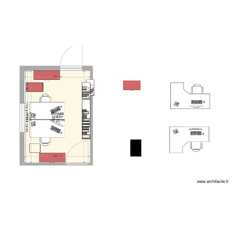 Bureau face à face bureau droit noir - Plan dessiné par albernard
