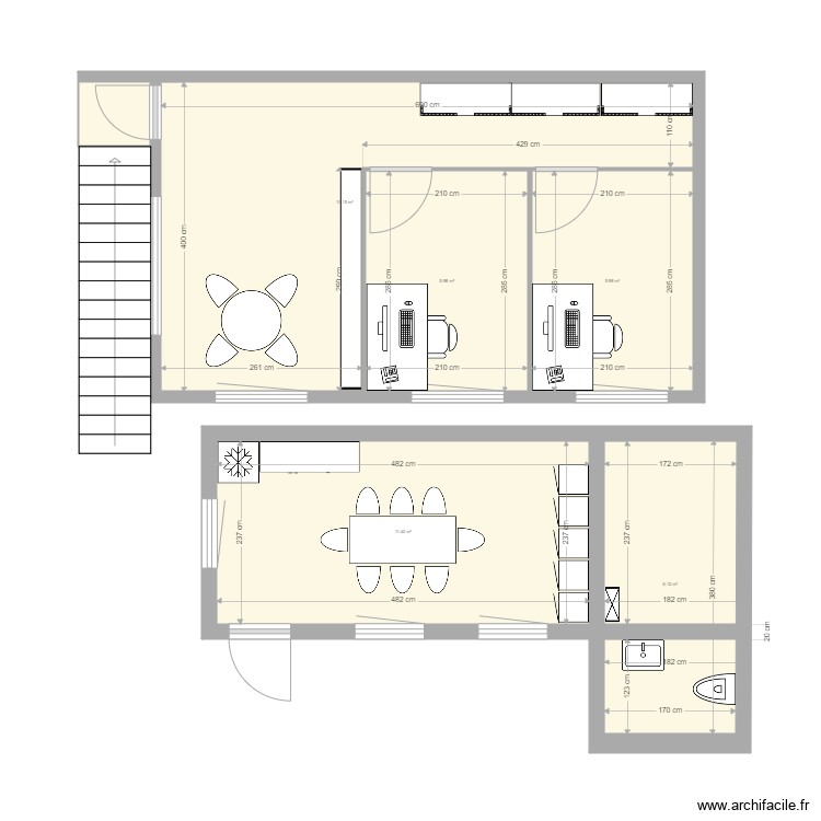Bureau Bâtiment A - Plan 6 pièces 45 m2 dessiné par dagiroud