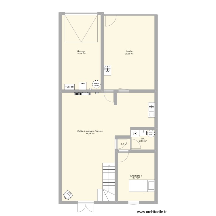RDC Chatillon - Plan 6 pièces 89 m2 dessiné par UTB