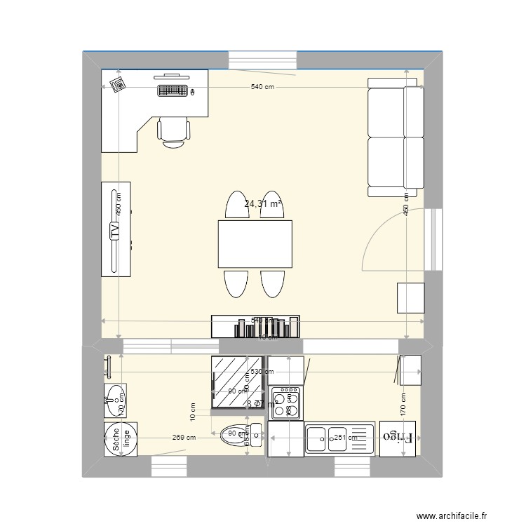 studio - Plan 2 pièces 33 m2 dessiné par Sonizoe2010