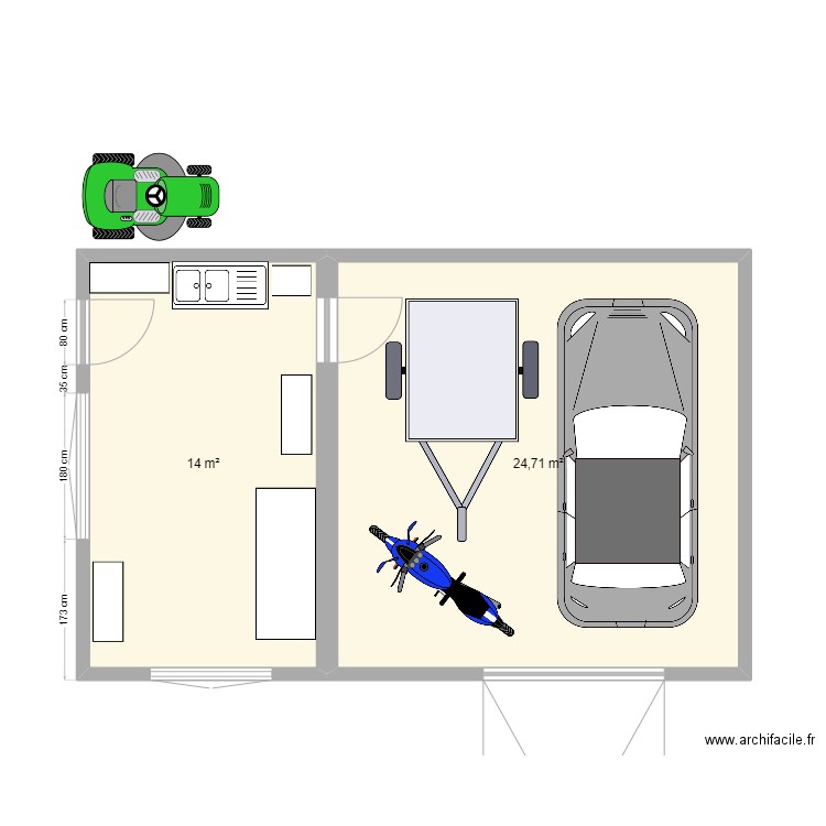 plan1 garage 40m2 - Plan 2 pièces 39 m2 dessiné par Zoideylicemeo
