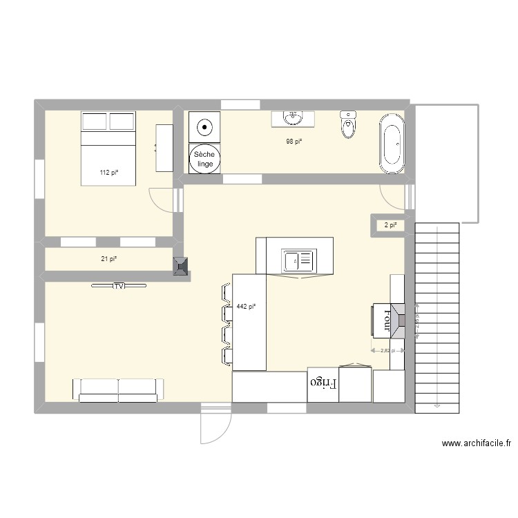 Appartement Raynald 3 - Plan 5 pièces 63 m2 dessiné par Downy