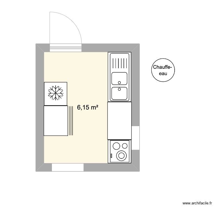 cuisine studio - Plan 1 pièce 6 m2 dessiné par KLASSAT