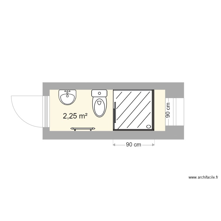 Douche - Plan 1 pièce 2 m2 dessiné par Klandest1