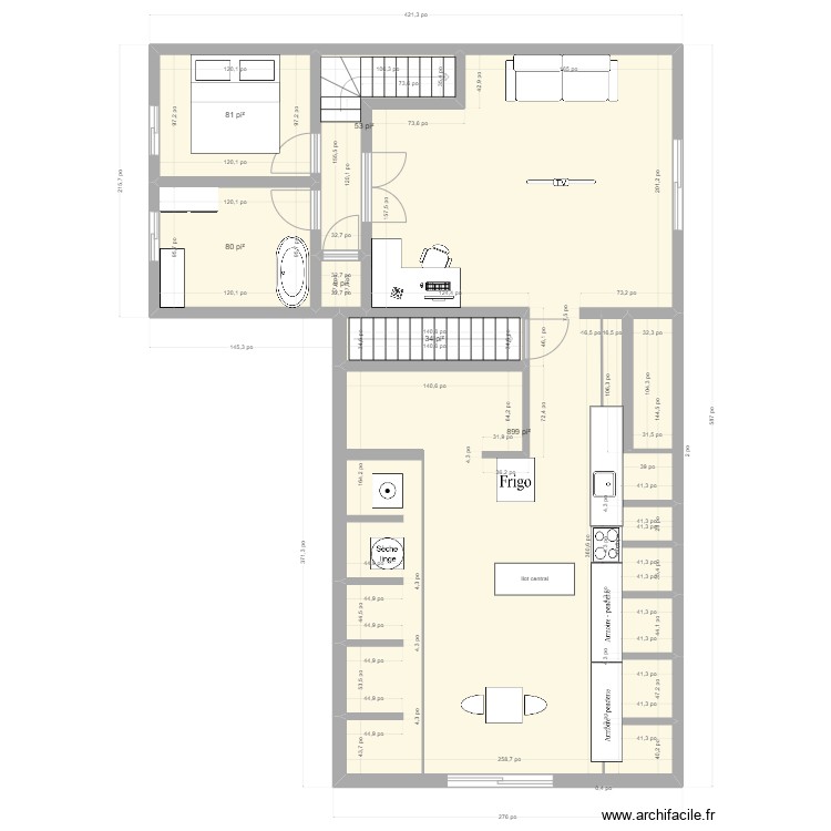 loft - Plan 6 pièces 107 m2 dessiné par shed