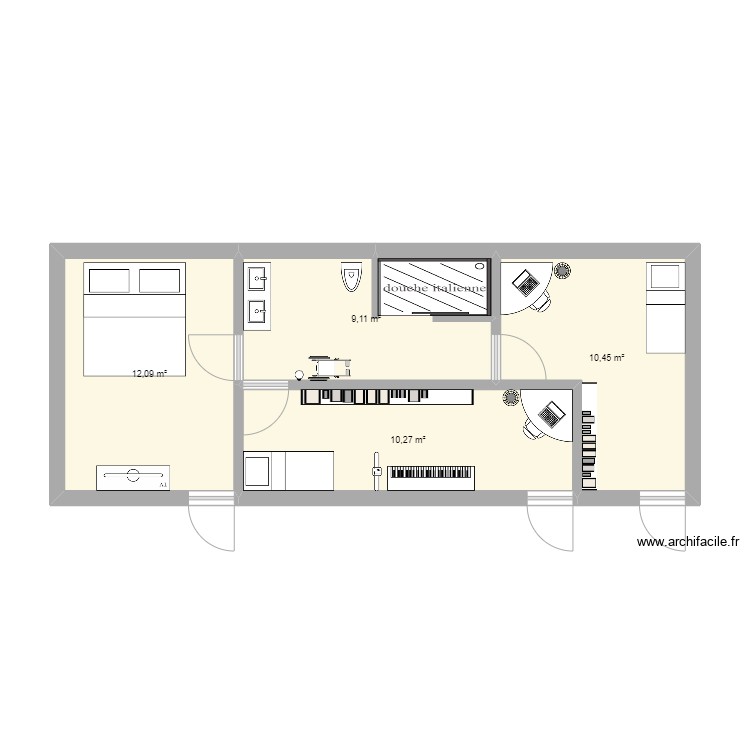 ssb iytj - Plan 4 pièces 42 m2 dessiné par le H et le S