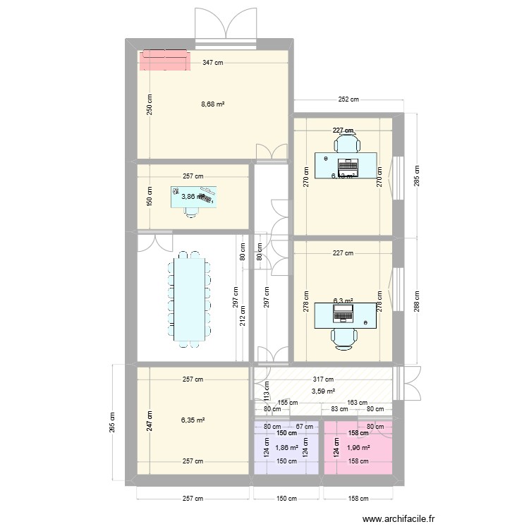 Rénovation de bureaux - Plan 6 pièces 36 m2 dessiné par Creatika