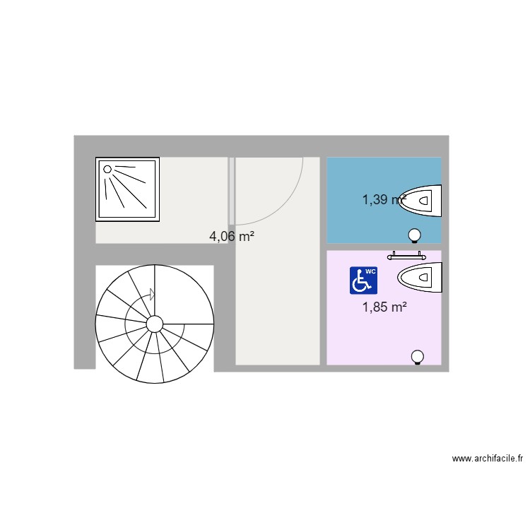 wc bureau - Plan 3 pièces 7 m2 dessiné par mathieublavier