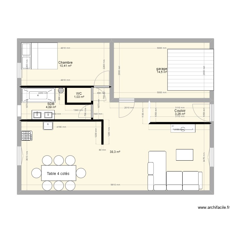 maison 60m2+garage - Plan dessiné par carltone