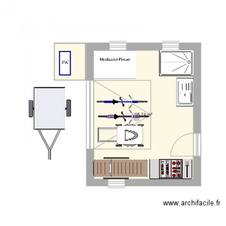 local technique 2D - Plan 2 pièces 17 m2 dessiné par goodmood