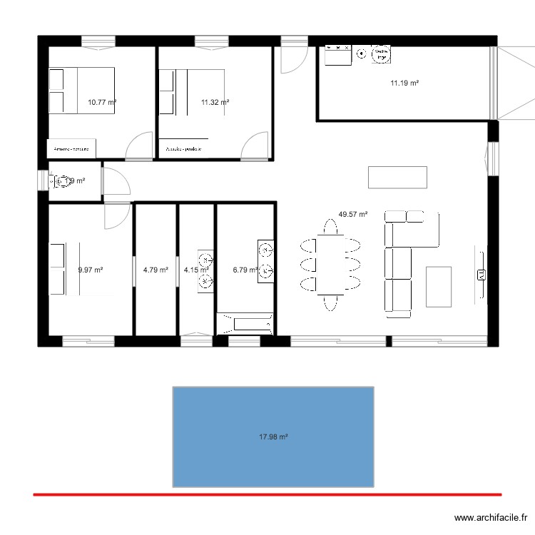 Plan – maison rectangle – Par Justinechbc ️ | ArchiFacile