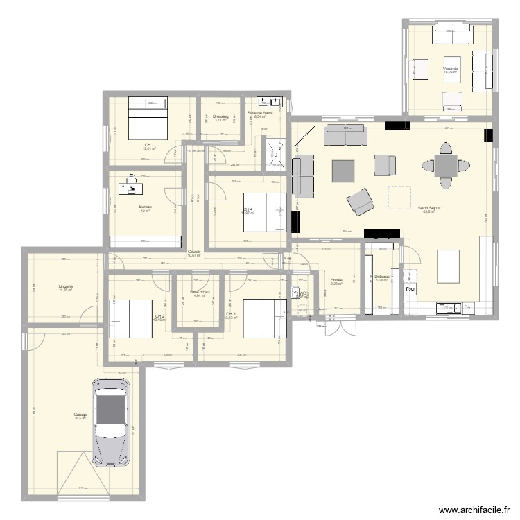 Joc 2 - Plan 16 pièces 233 m2 dessiné par Bruno Callet